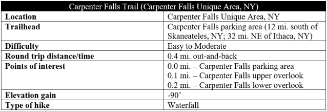 Carpenter Falls Trail (Carpenter Falls Unique Area, NY) – Live and Let Hike
