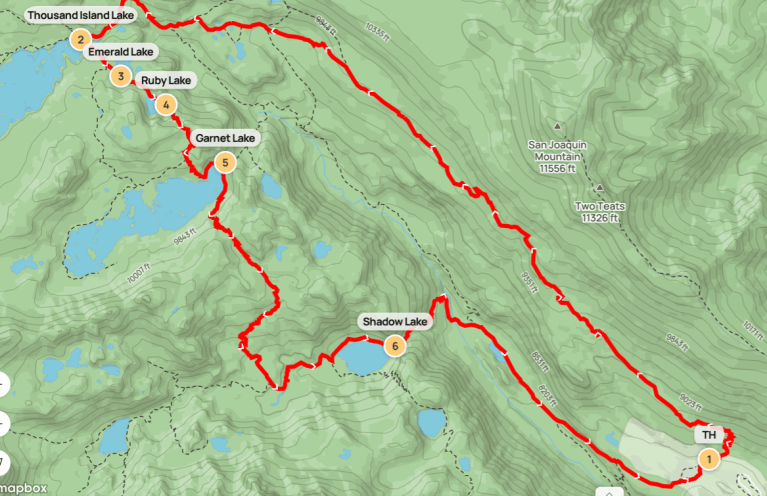 Thousand Island Lake Loop via High Trail & Shadow Creek Trail (Ansel ...